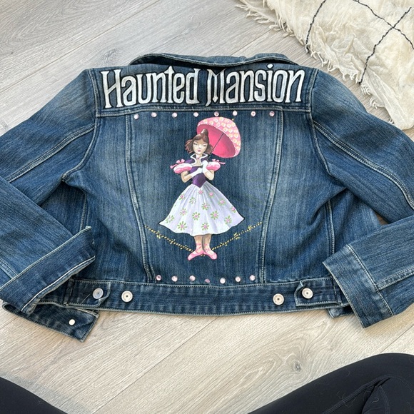 Disney | Jackets & Coats | Haunted Mansion Handpainted Denim Cropped ...